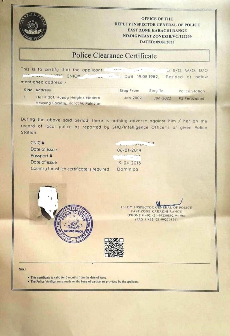 Police Character Certificate Karachi Pakistan Top Document